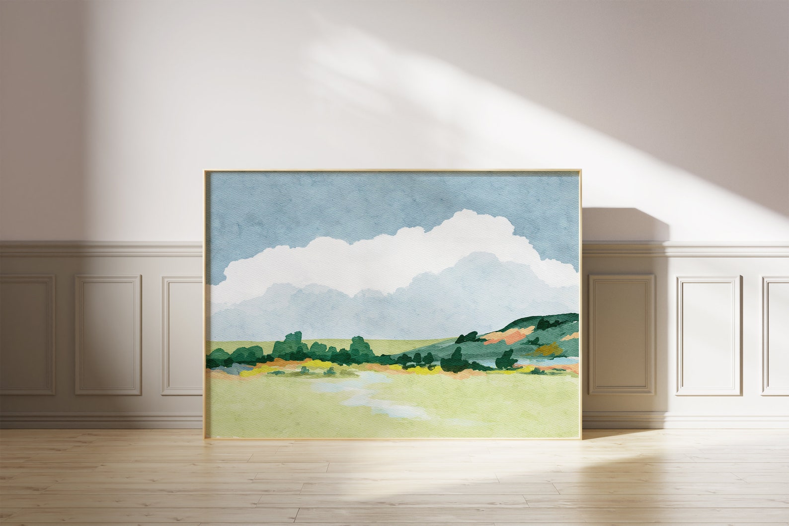 Green Pasture Watercolor Landscape Art Print Peaceful Wall - Etsy