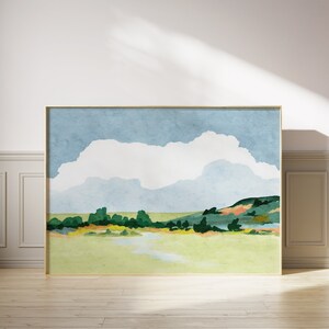 Green Pasture Watercolor Landscape Art Print, Peaceful Wall Art, Modern ...