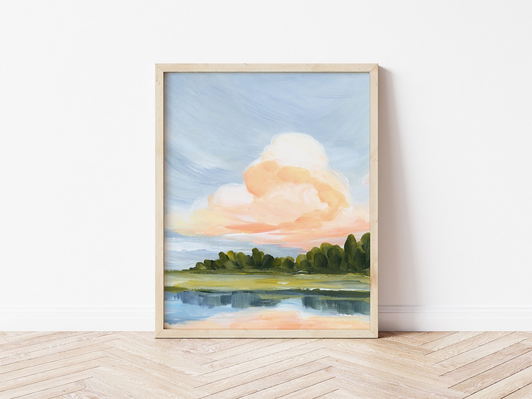 Lake Landscape Wall Art, Peaceful LANDSCAPE PAINTING, Large Size Canvas ...