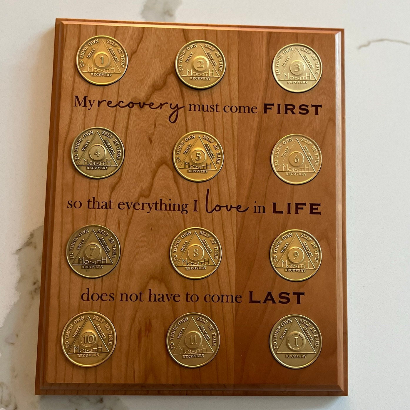 AA Coin Plaque, AA Plaque, Genuine Cherry Wood Plaque, My Recovery Must ...