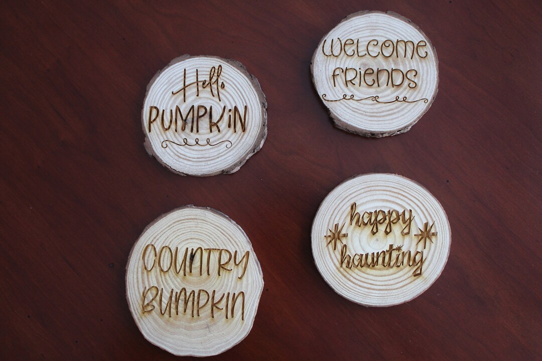 Tiered Table Signs, Wood Sign, Wood Slices, Happy Haunting, Welcome ...
