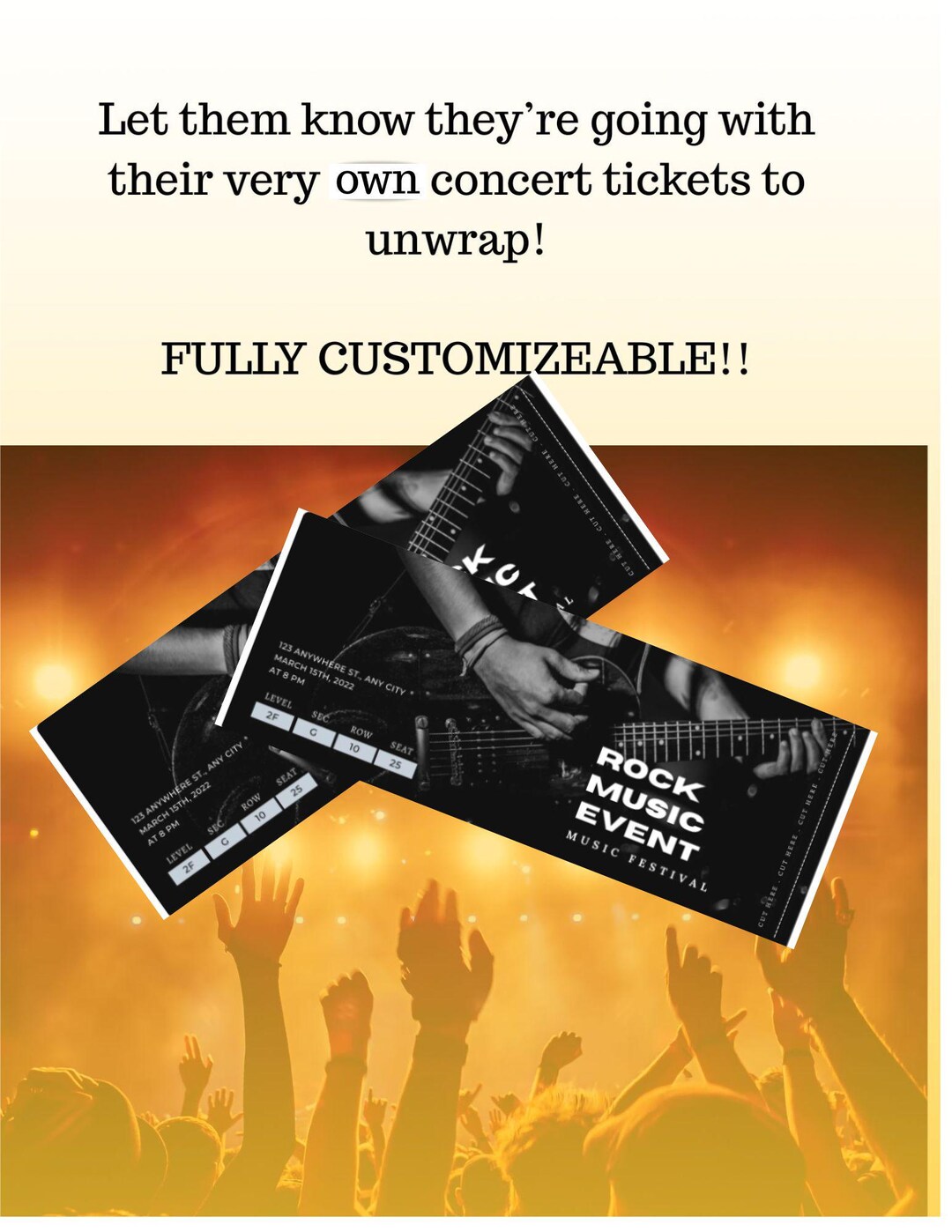 Editable Rock Concert Ticket Template, Surprise Concert Reveal, Custom ...