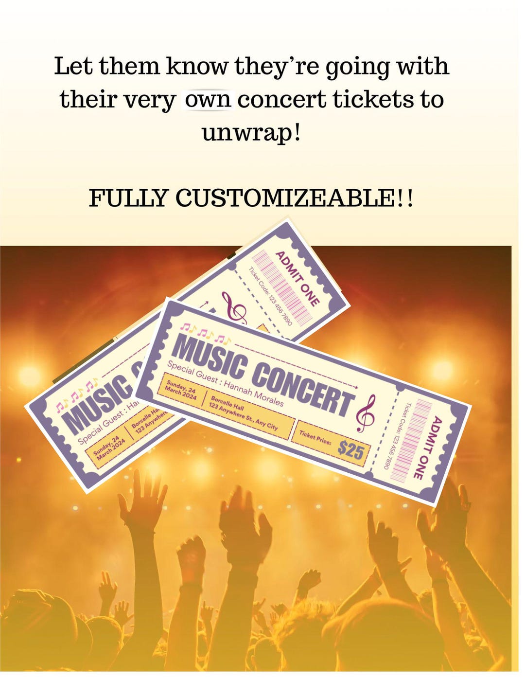Editable Concert Ticket Template, Surprise Concert Reveal, Souvenir ...
