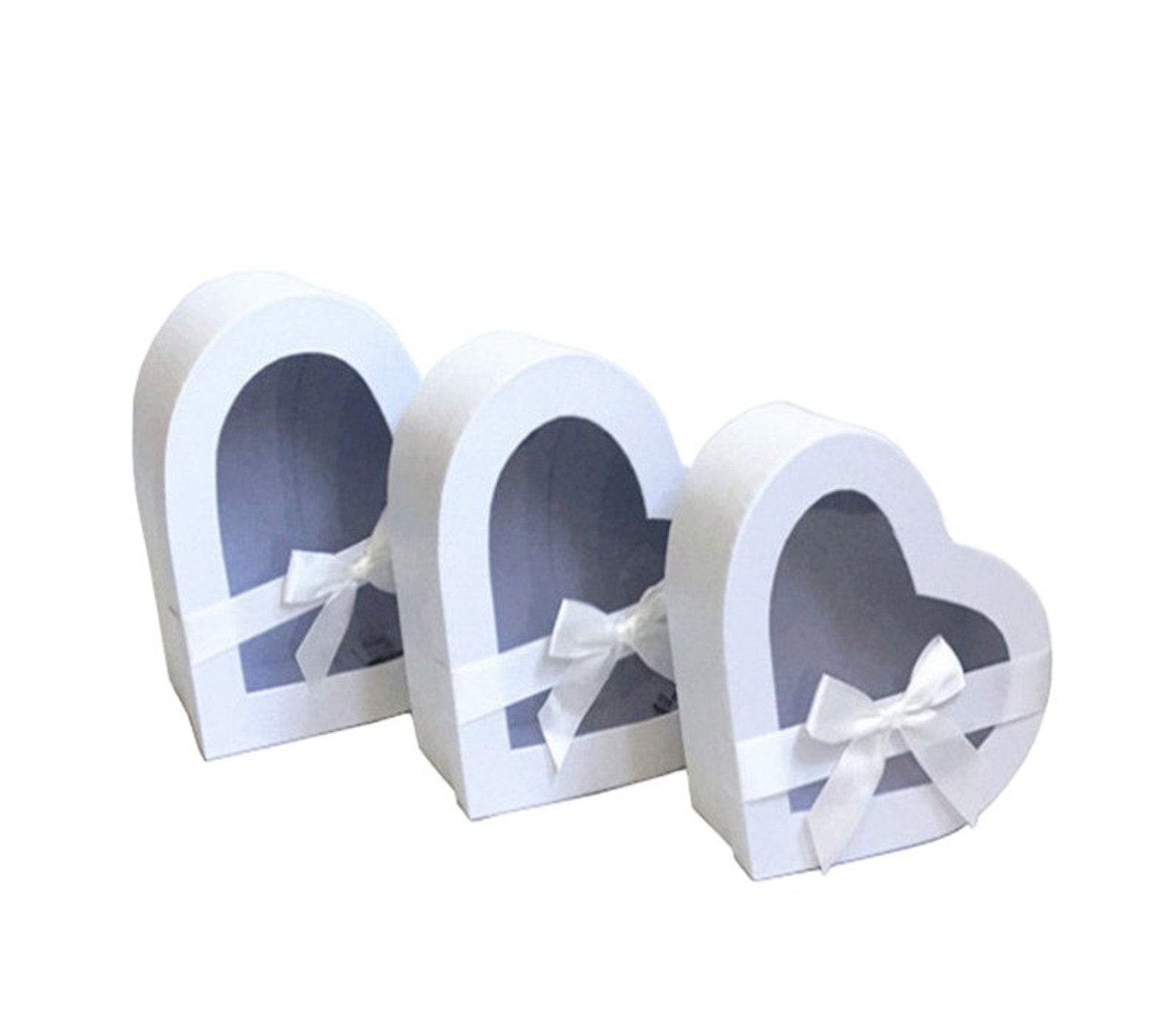 Set of 3 Heart Shaped Flower Gift Box With Bow 8048 flowers - Etsy