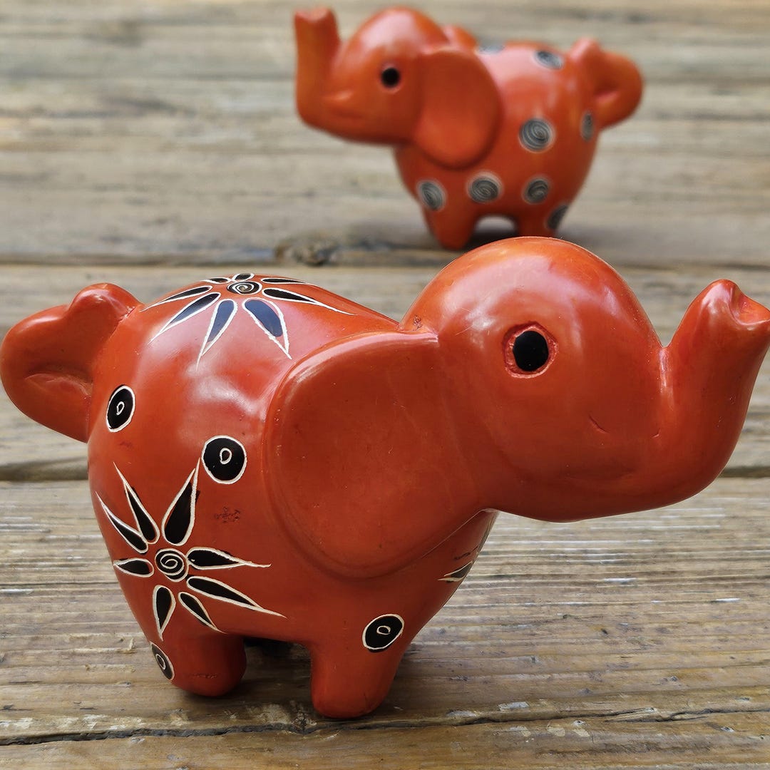 Hand Carved Orange Soapstone Elephant Figurine With Trunk Up, Elephant ...