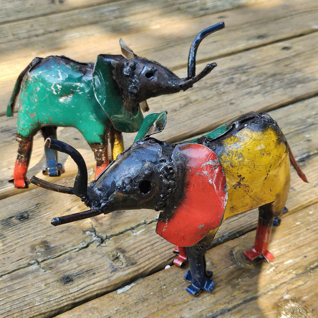 Elephant in Motion, Walking Metal Elephant With Raised Rear Leg, 5 ...