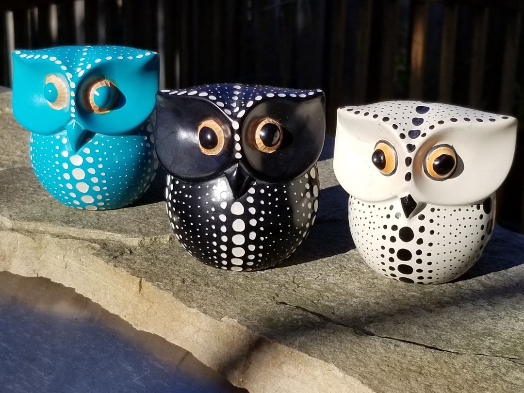 Polka Dot Soapstone Owl, Owl Figurines, Cute Owl Gifts, Owl Lover Gift ...