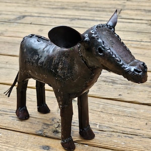 Handcrafted Rustic Metal Cow Statue, Upcycled Steel Cow Sculpture, Cow ...