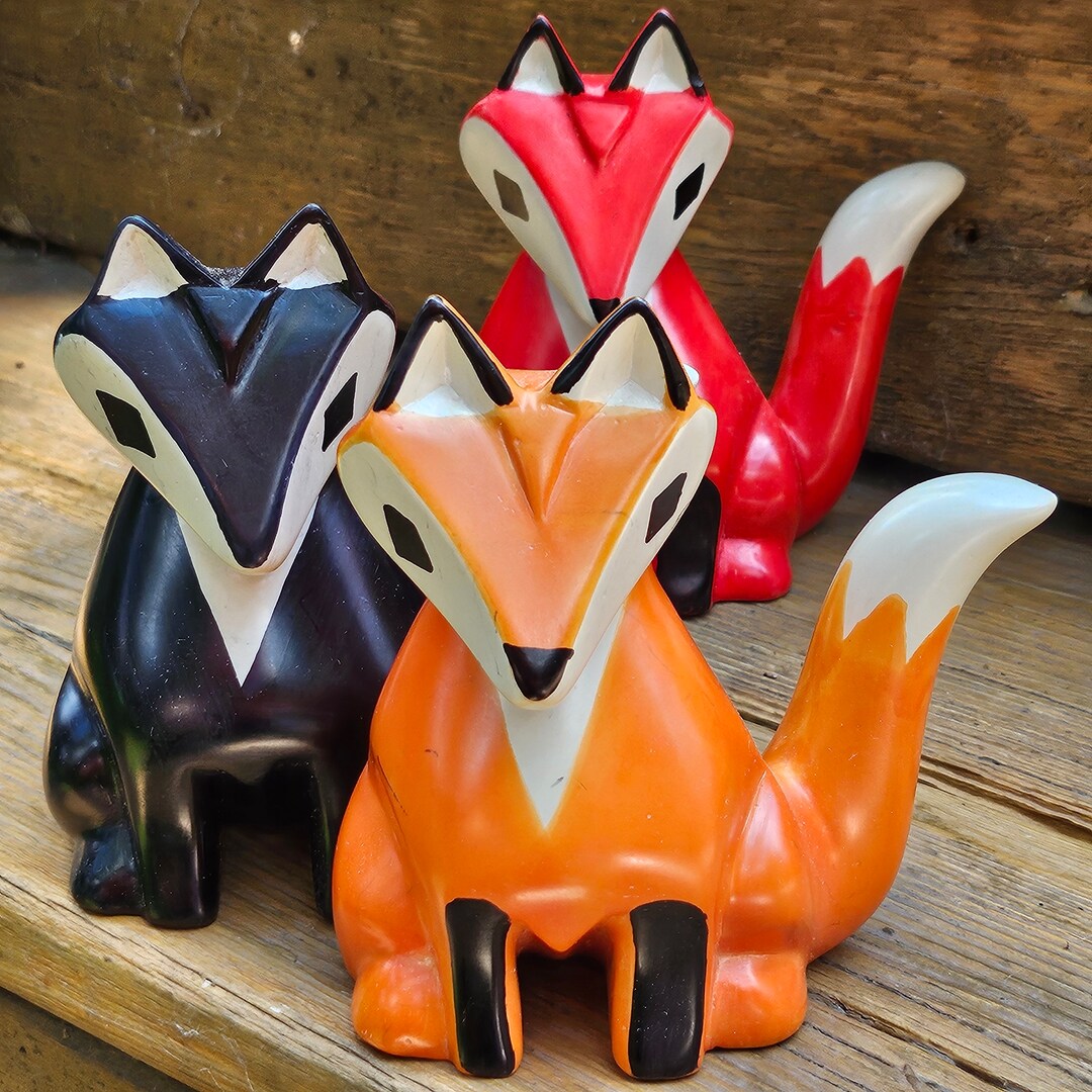 4.75" Large Soapstone Fox - Red Fox Carving - Orange Fox - Black Fox ...