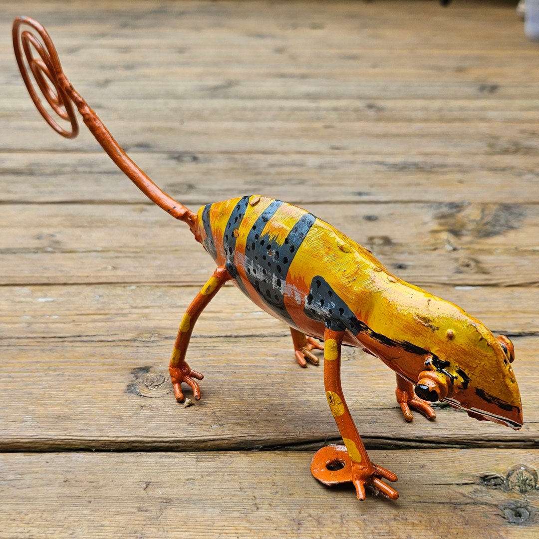 Handcrafted Metal Chameleon Sculpture: Eco-friendly, Realistic Design ...