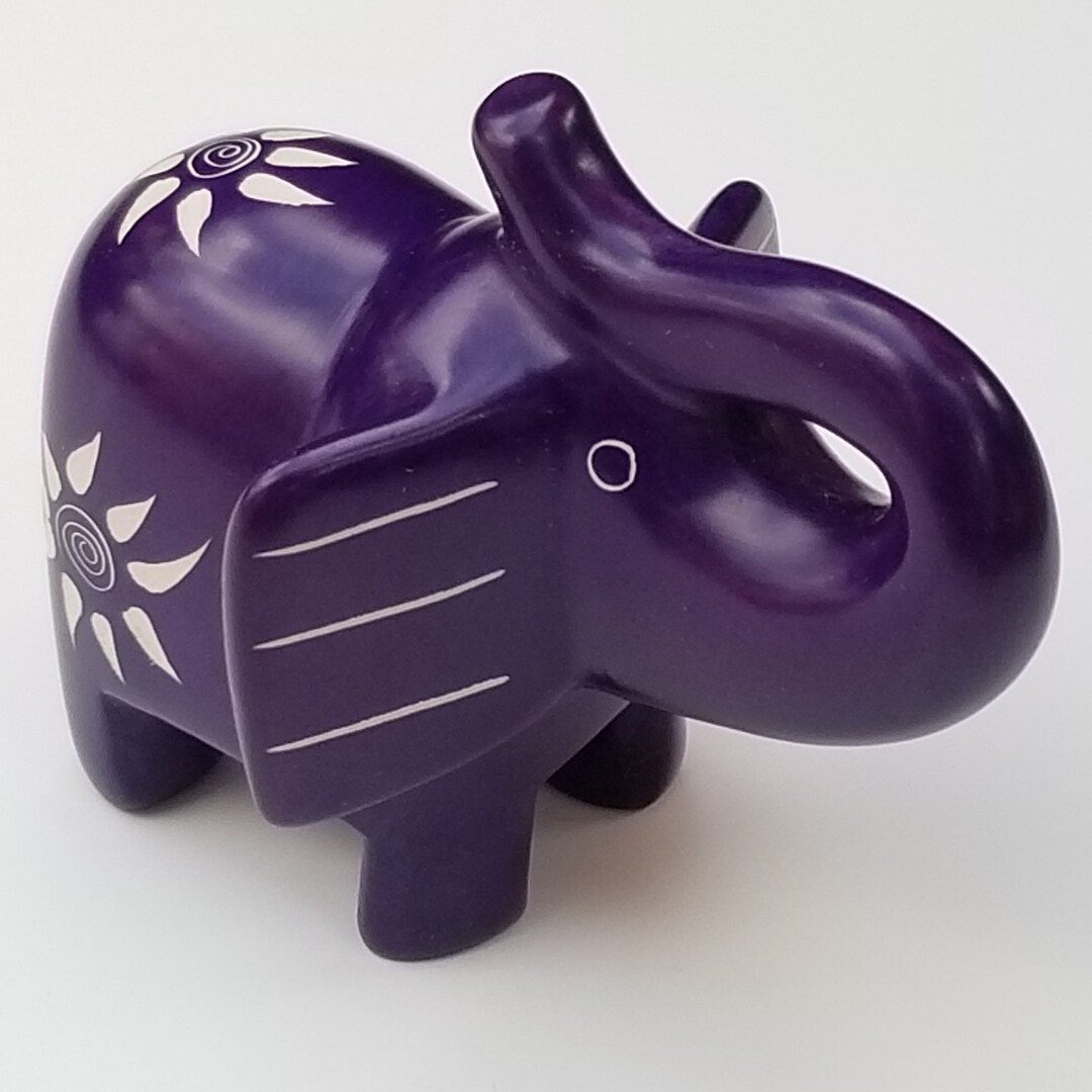 Hand Carved Purple Soapstone Elephant Figurine With Trunk Up - Etsy