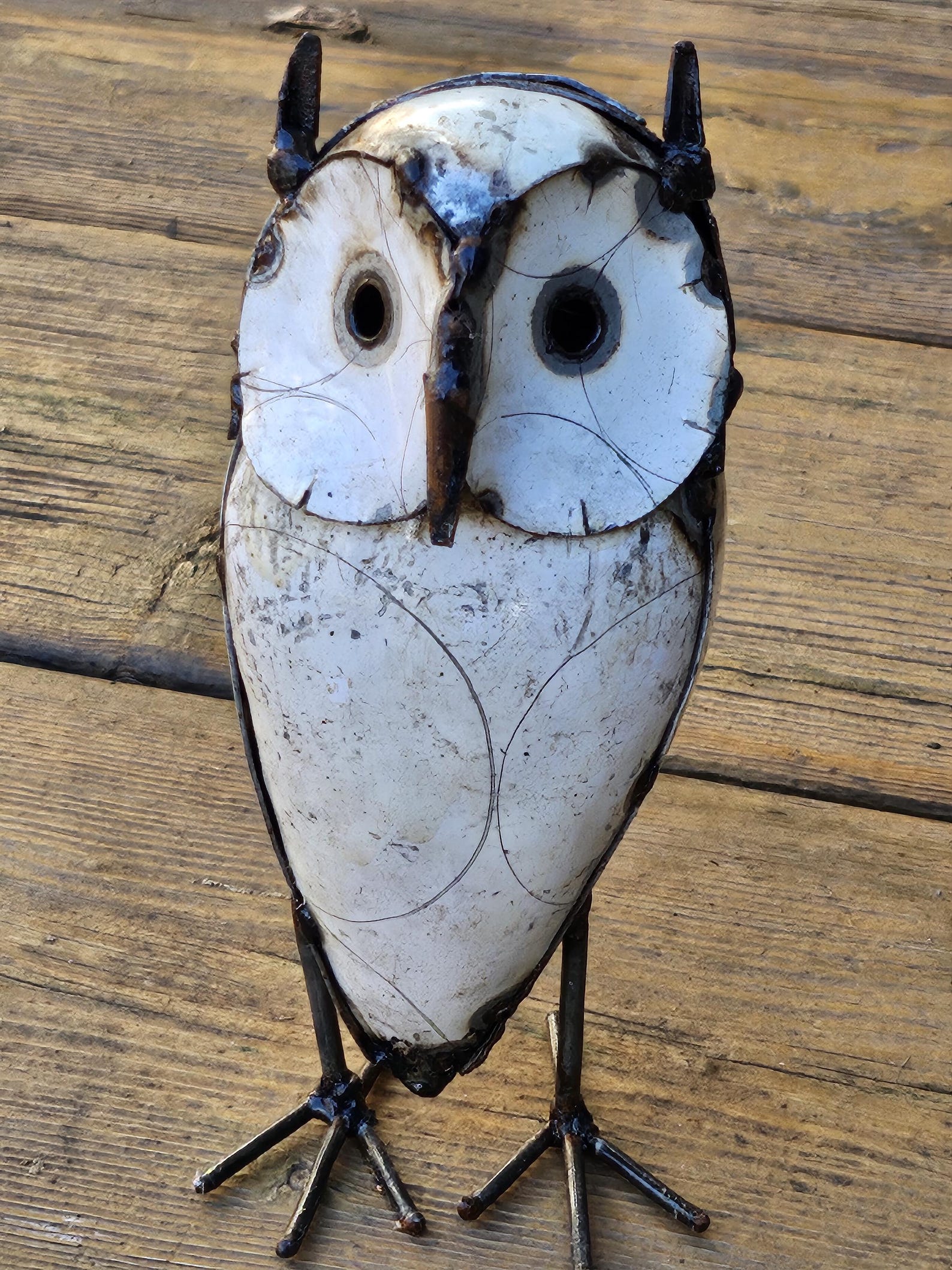 White Metal Owl Sculpture 6, Rustic White Owl Figurine, Eco-friendly ...
