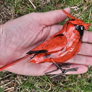 Recycled Metal Cardinal Garden Sculpture, Handcrafted Metal Cardinal ...