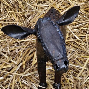 Handcrafted Rustic Metal Cow Statue, Upcycled Steel Cow Sculpture, Cow ...
