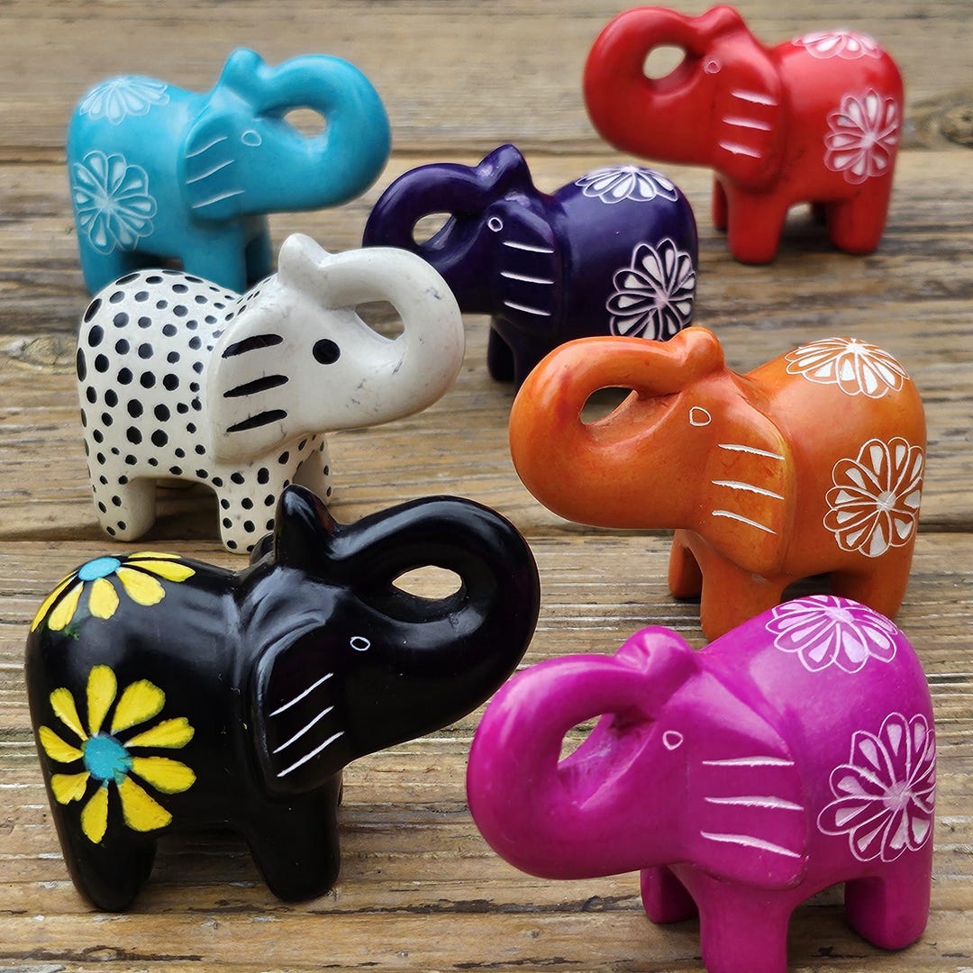 Colorful Mini Soapstone Elephant Figurine, Mini Lucky Elephant Statue ...