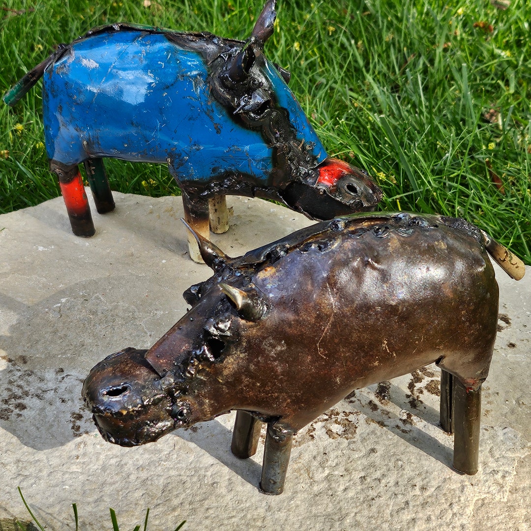 Handcrafted Metal Hippo Decor - Recycled Steel, Made in Zimbabwe, Eco ...