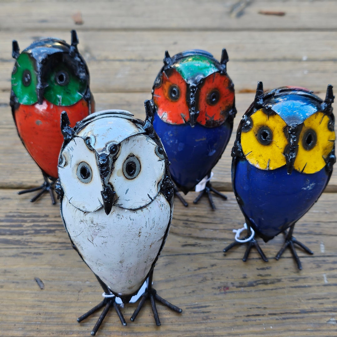 Handmade Chromadek Steel Owl Sculpture - Colorful Art Piece - 4" Tall ...