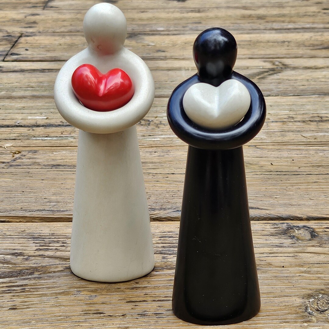 Soapstone Woman Hugging Heart Figurine, Hand Carved Stone Love Statue ...