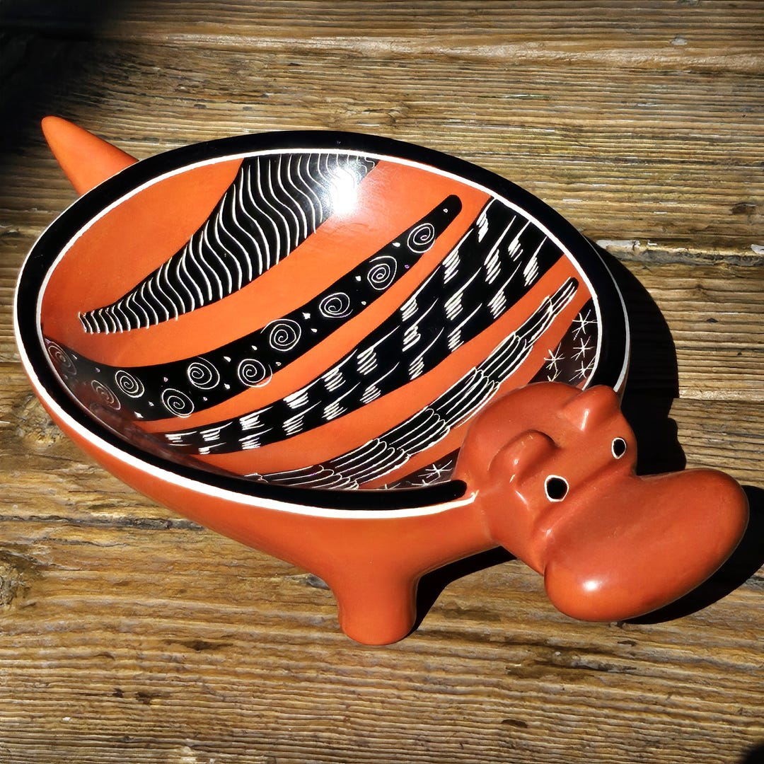Orange Soapstone Hippo Bowl (7"), Hand Carved Stone Orange Hippo ...