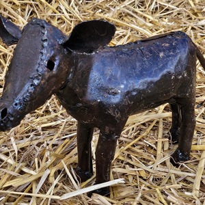 Handcrafted Rustic Metal Cow Statue, Upcycled Steel Cow Sculpture, Cow ...