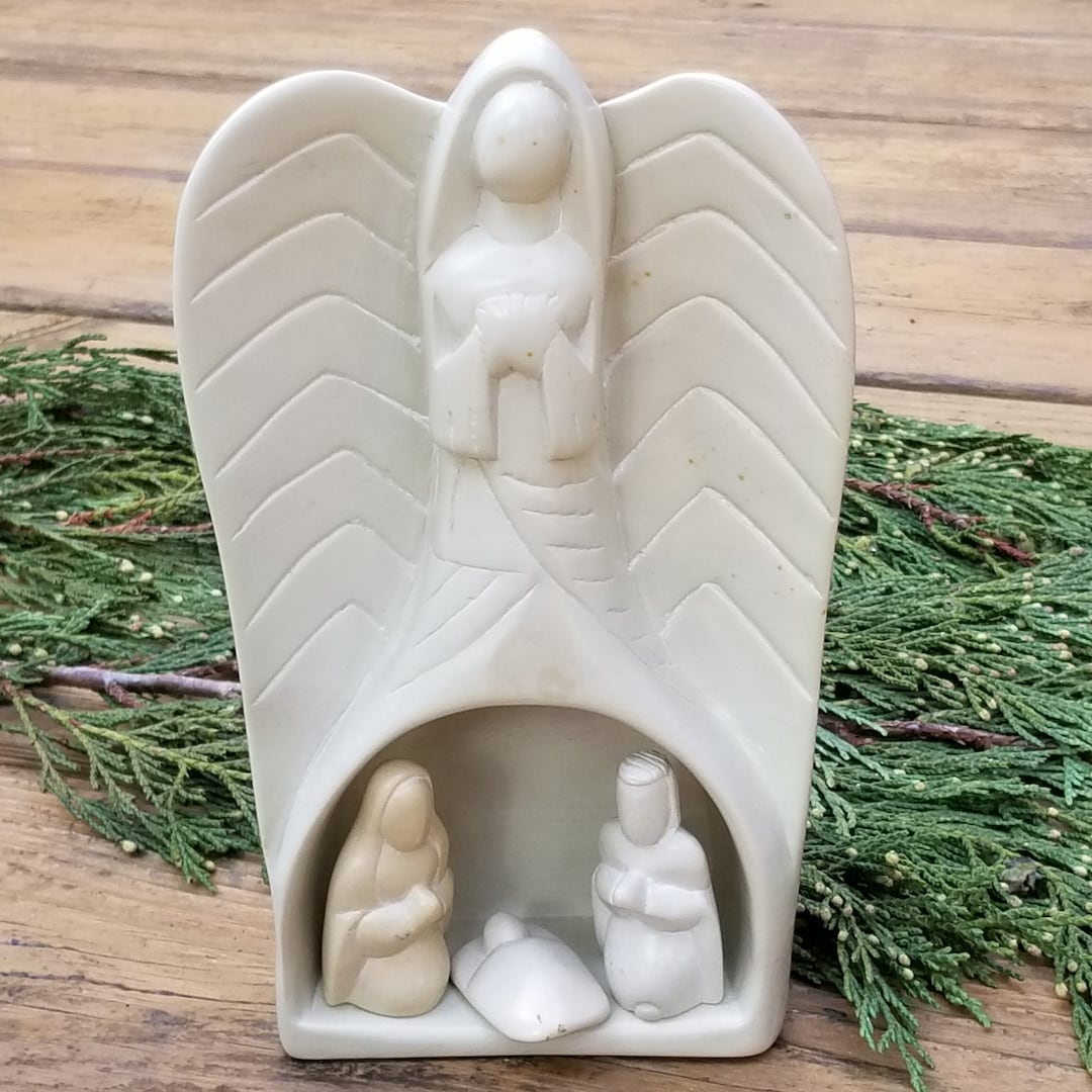 Natural Soapstone Angel With Inset 3-piece Nativity Set With Mary ...