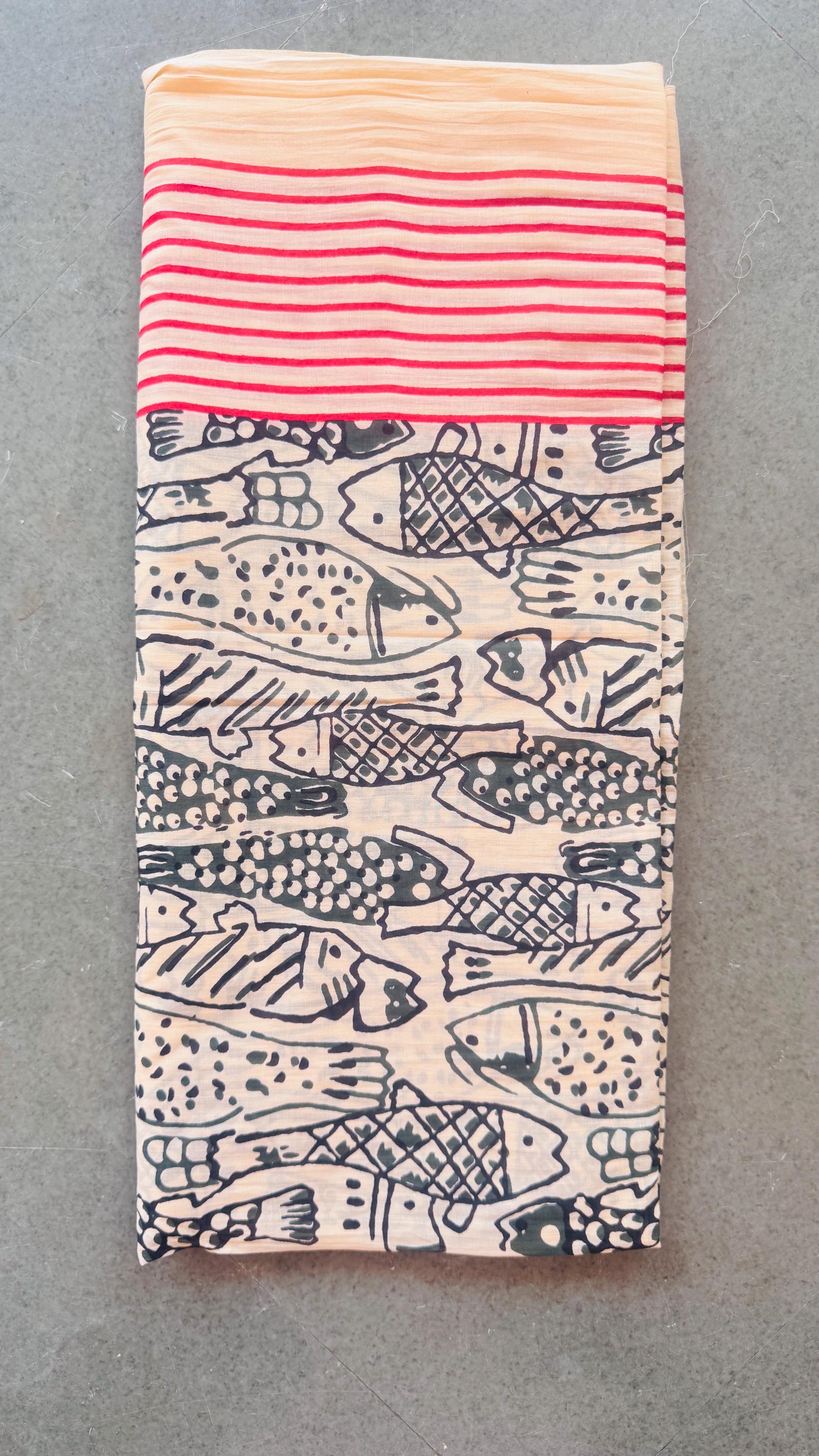 Hand Block Print Cotton Sarong, Fish Pareo Beach Wrap - Etsy