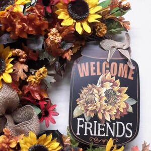 Flower Door Wreath Fall Autumn Wreath Sunflower Welcome Sign Wreath - Etsy