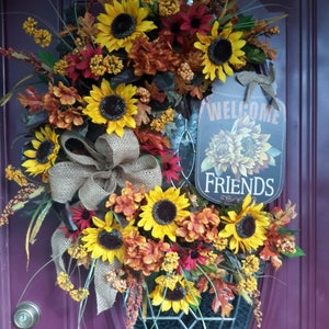 Flower Door Wreath Fall Autumn Wreath Sunflower Welcome Sign Wreath - Etsy