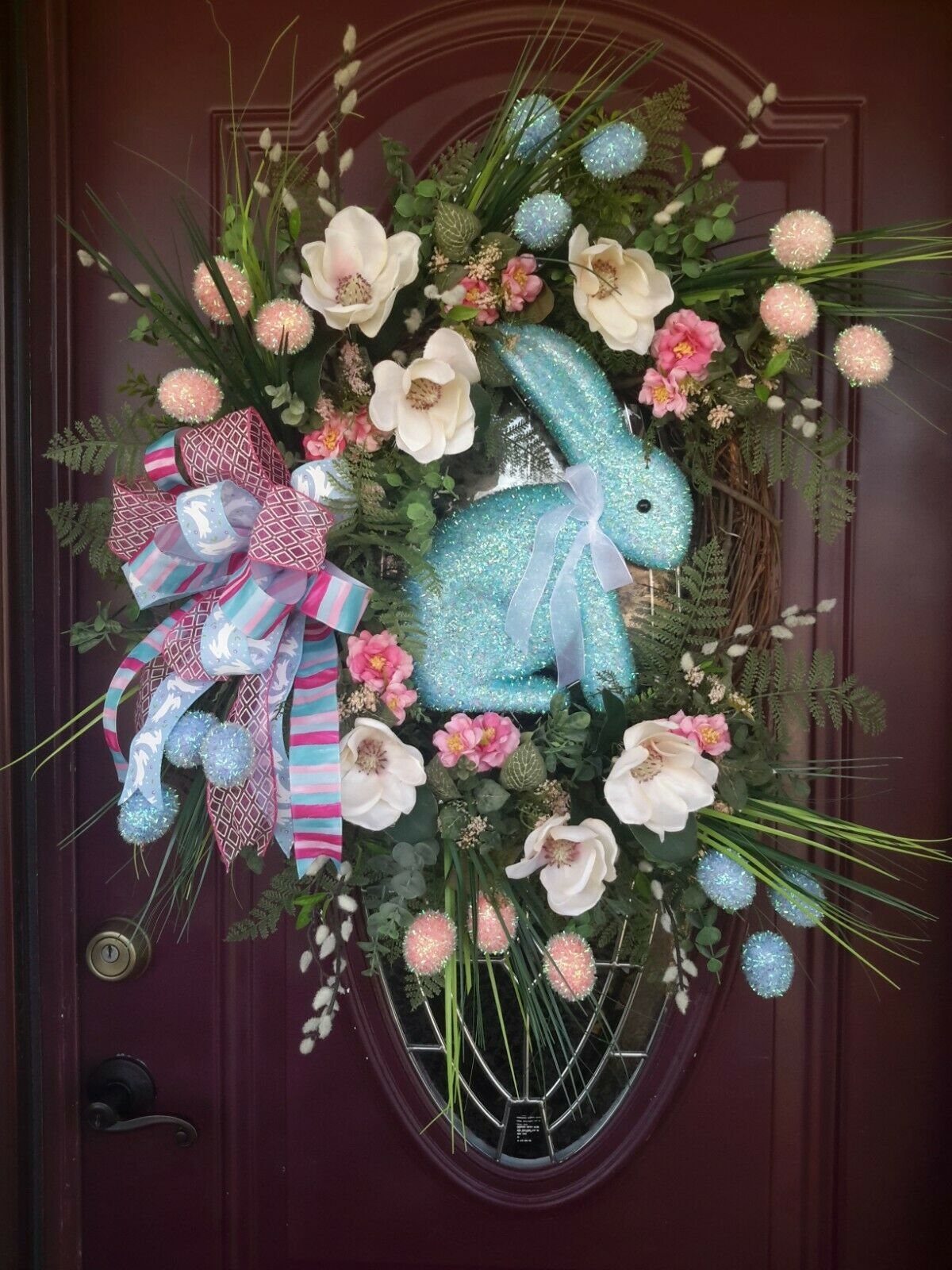 Easter Bunny Door Wreath Spring Flower Wall Decor Easter Egg - Etsy