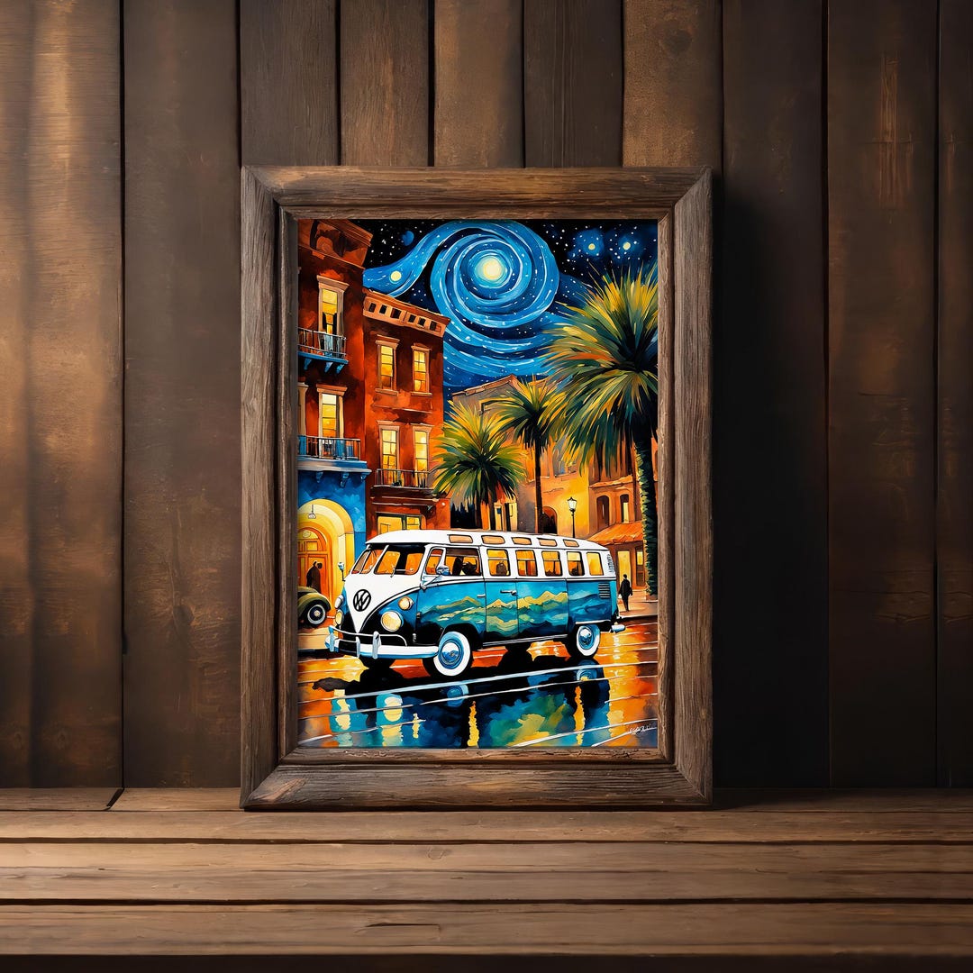VW Bus and Van Gogh on Desert Planet Printable Wall Art Instant ...