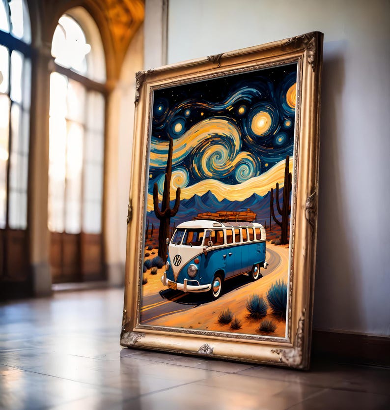 VW Bus and Van Gogh on Desert Planet Printable Wall Art Instant ...