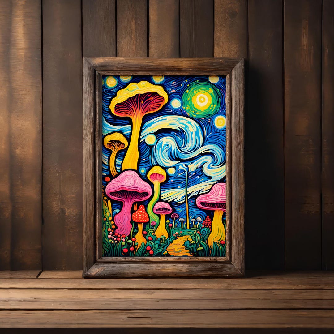70s Psychedelic Van Gogh Inspired Starry Night Digital Wall Art Print ...