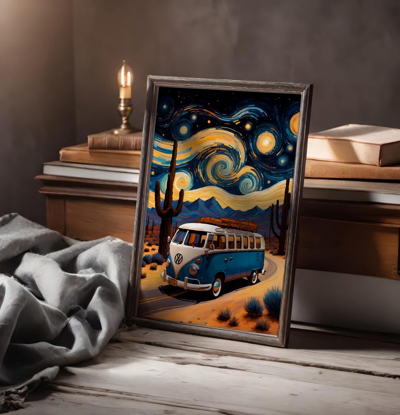VW Bus and Van Gogh on Desert Planet Printable Wall Art Instant ...