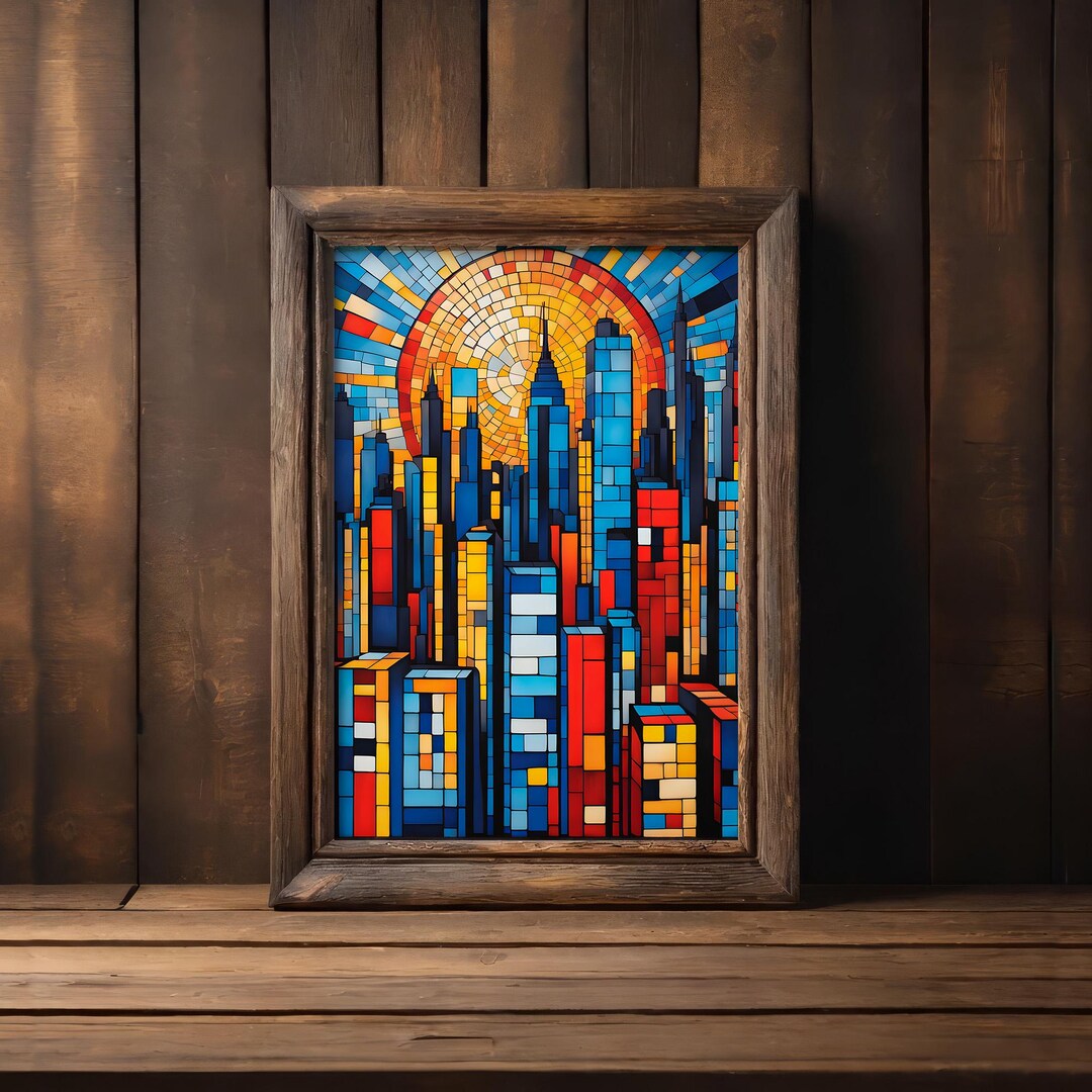 A Luminous Pop Art Mosaic City Printable Digital Wall Art Eclectic Wall ...