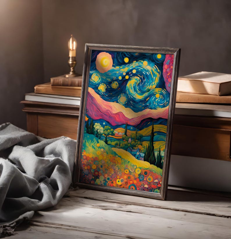 Van Goghs Starry Night Reimagined in a Psychedelic | Printable Digital ...