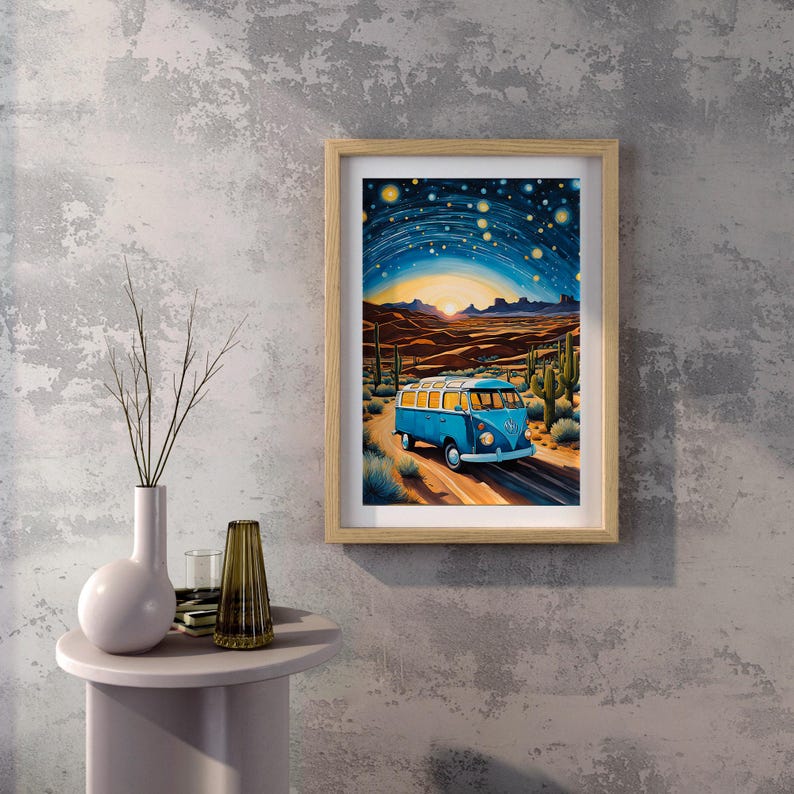 VW Bus and Van Gogh on Desert Planet Printable Wall Art Instant ...