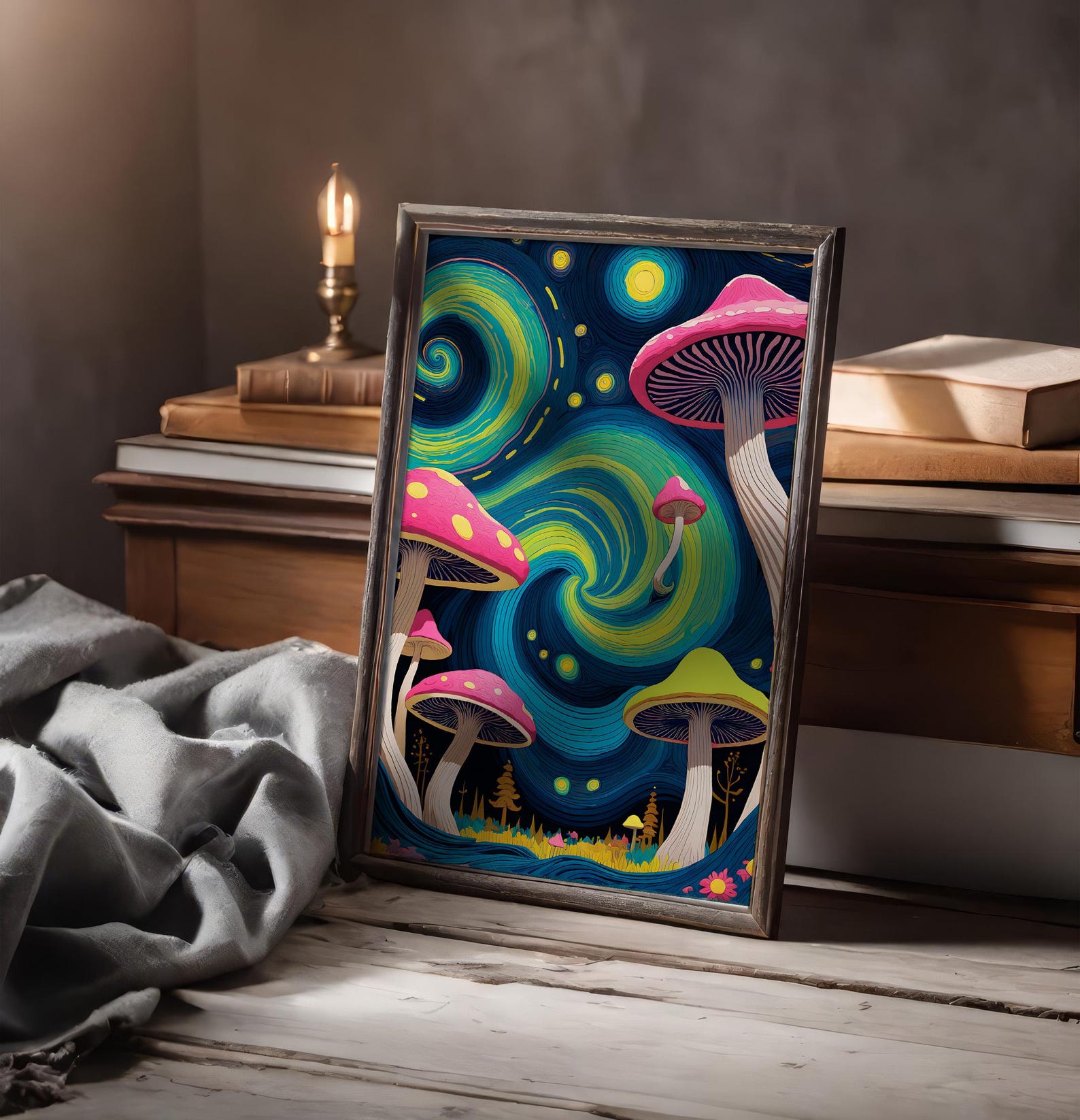 70s Psychedelic Van Gogh Inspired Starry Night Digital Wall Art Print ...