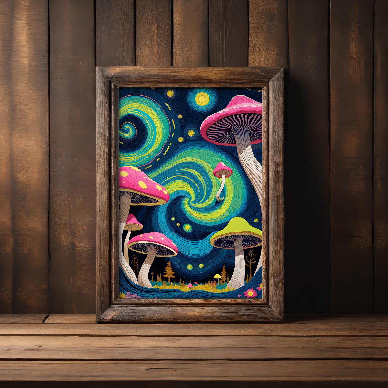 70s Psychedelic Van Gogh Inspired Starry Night Digital Wall Art Print ...