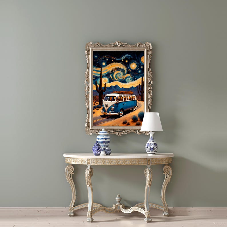 VW Bus and Van Gogh on Desert Planet Printable Wall Art Instant ...
