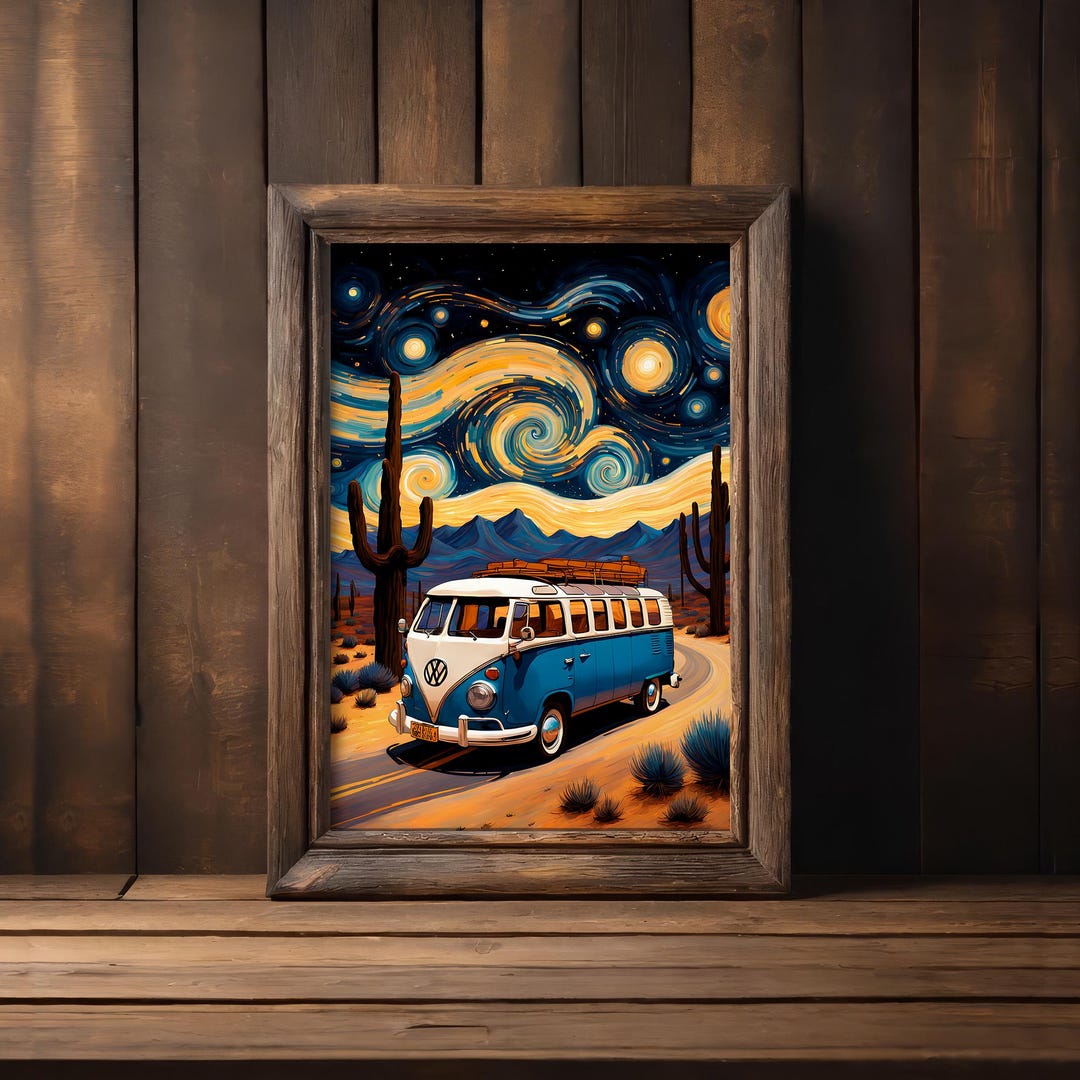VW Bus and Van Gogh on Desert Planet Printable Wall Art Instant ...