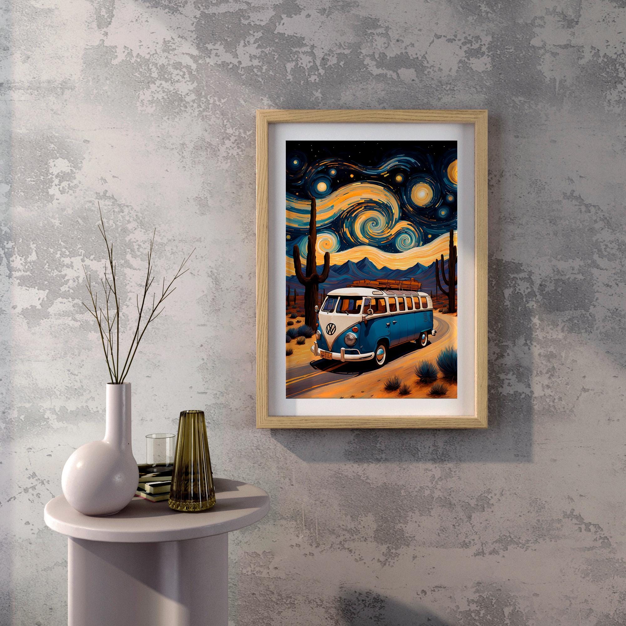 VW Bus and Van Gogh on Desert Planet Printable Wall Art Instant ...