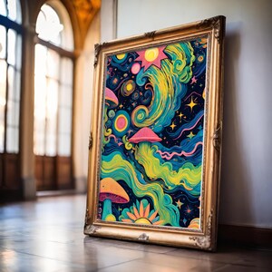 Van Goghs Starry Night in a Psychedelic Style | Printable Digital Wall ...