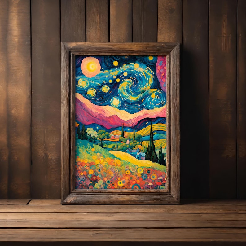 Van Goghs Starry Night Reimagined in a Psychedelic | Printable Digital ...