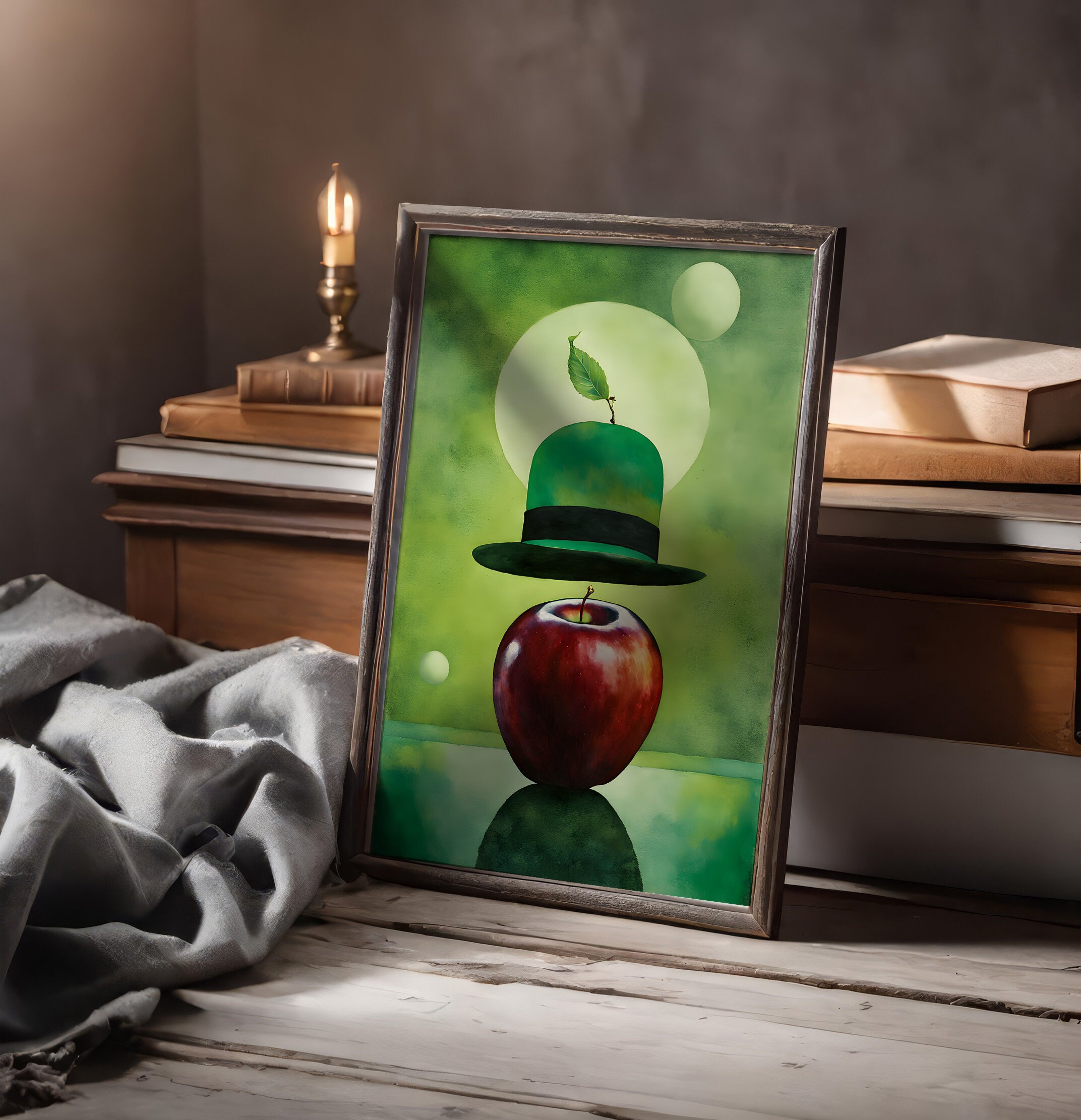 Bowler Hatted Apple Printable Digital Wall Art Eclectic Wall Art ...