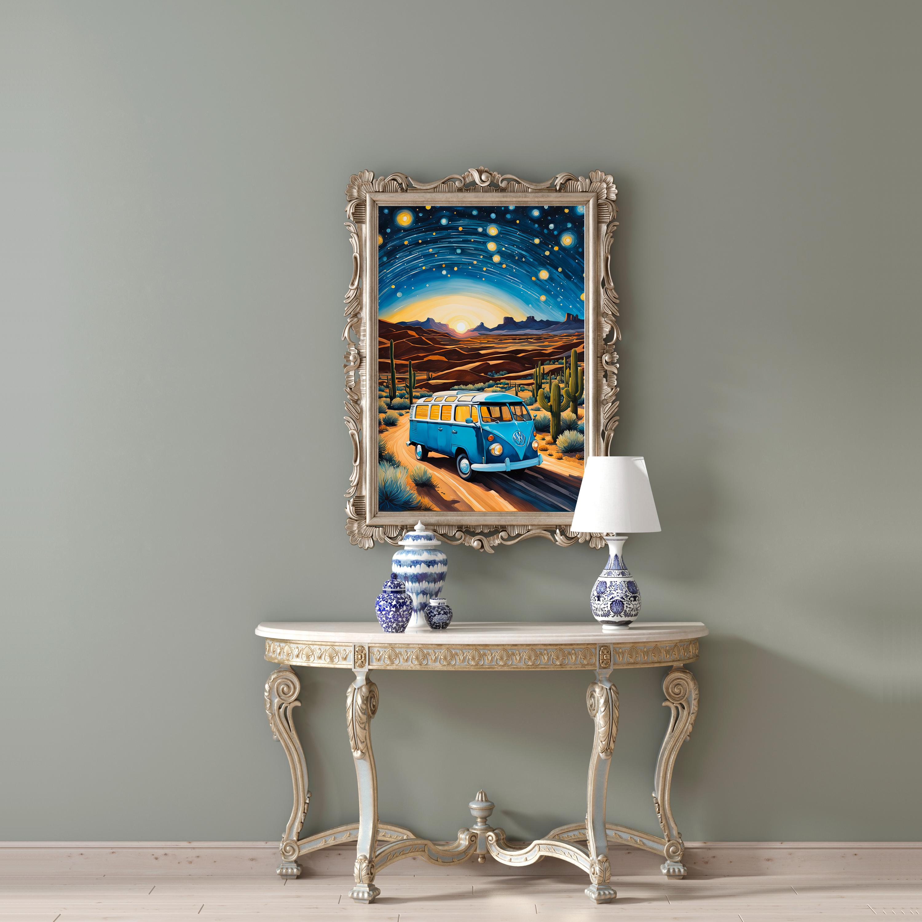 VW Bus and Van Gogh on Desert Planet Printable Wall Art Instant ...
