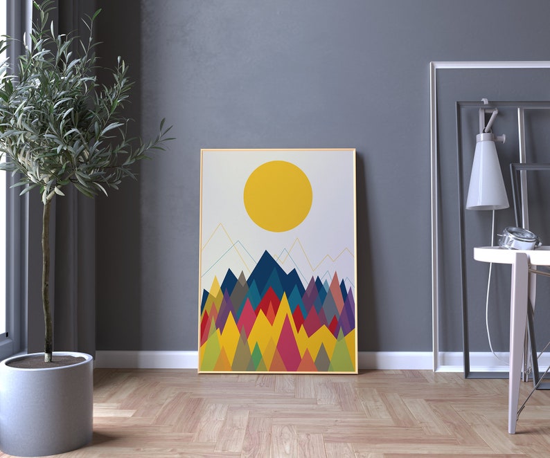 Sun Abstract, Geometric Art Sunrise, Modern Printable Wall Art ...