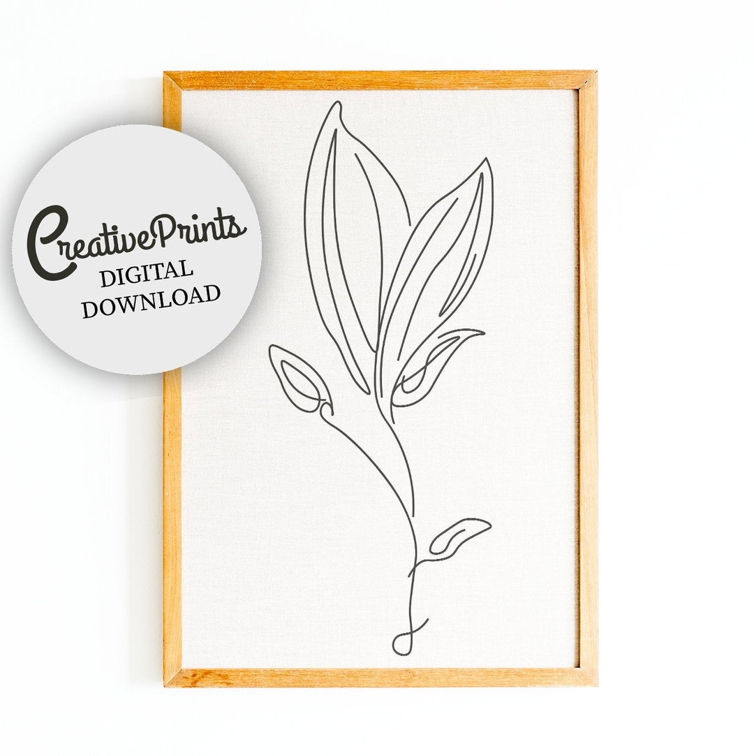 Botanical Line Art, Plant Line Drawing, Printable Flower Drawing ...