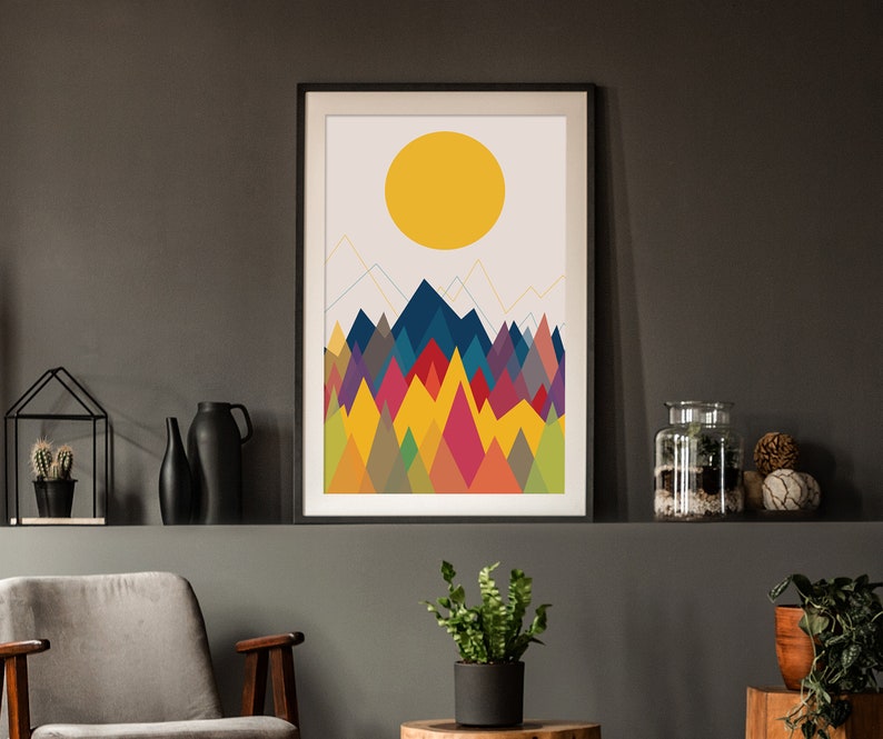 Sun Abstract Geometric Art Sunrise Modern Printable Wall - Etsy France