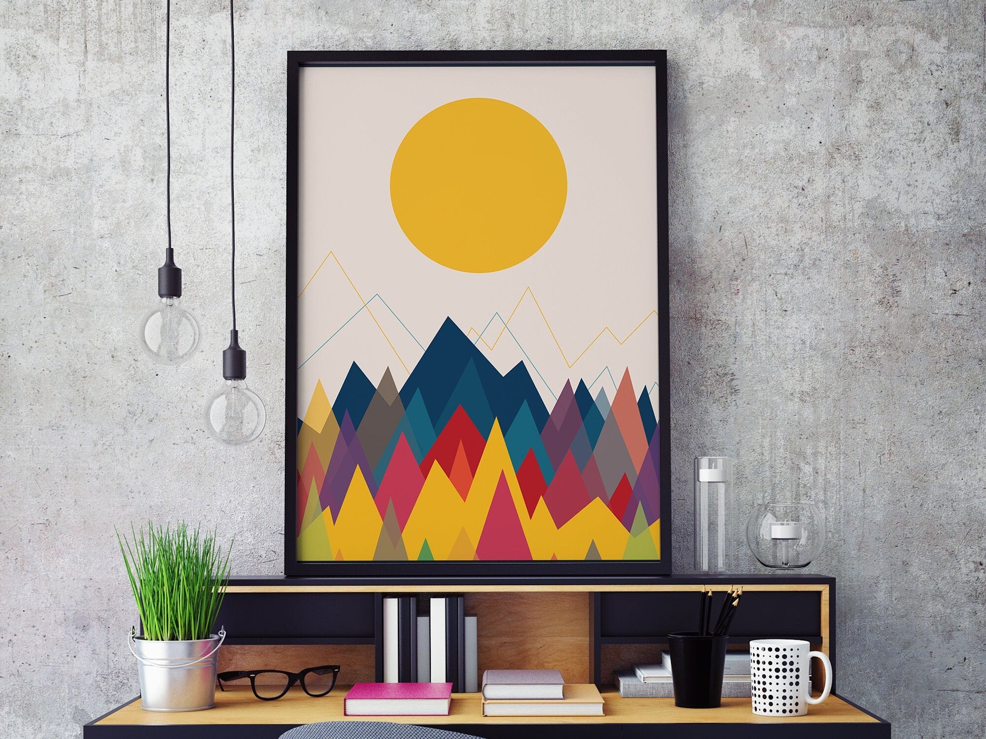 Sun Abstract, Geometric Art Sunrise, Modern Printable Wall Art ...
