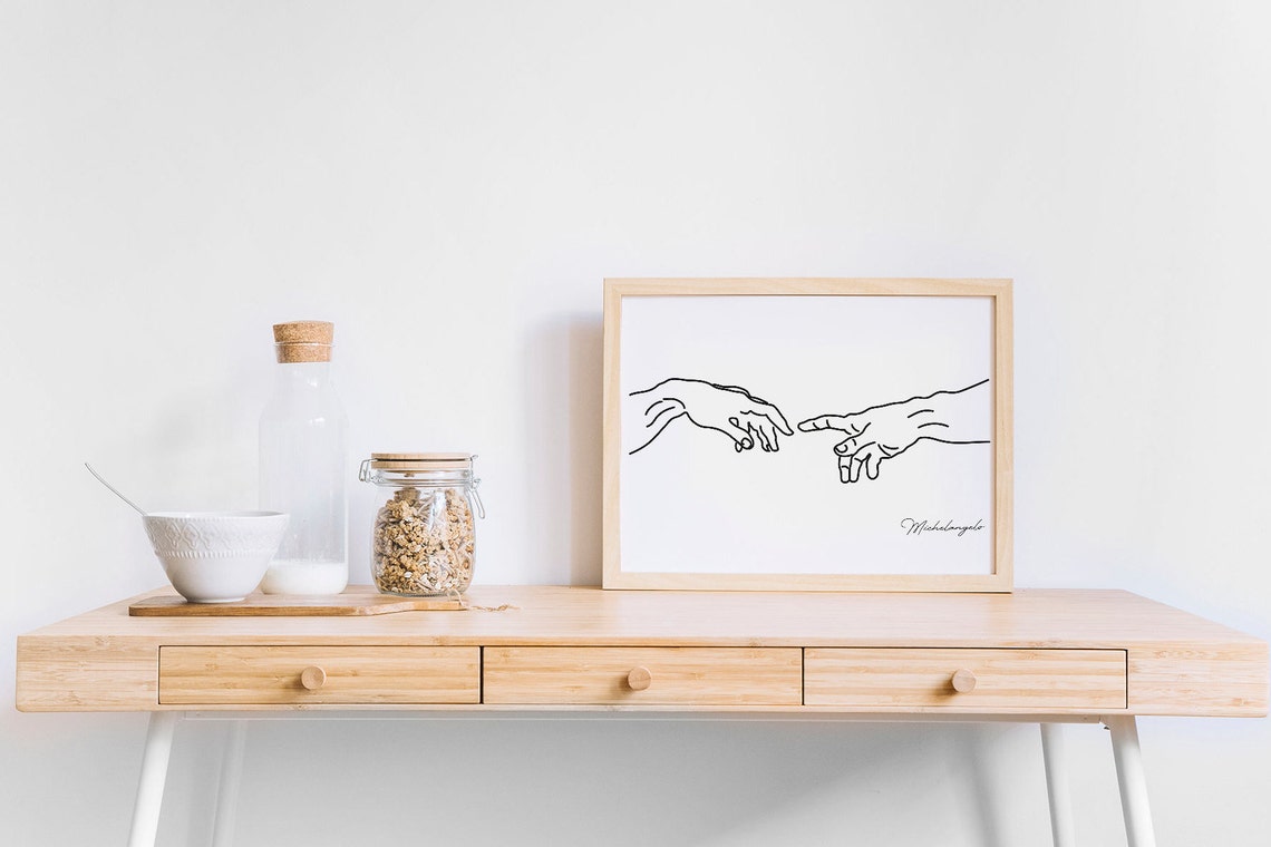 MICHELANGELO Line Art, the Creation of Adam Print, Famous Oil Paintings ...